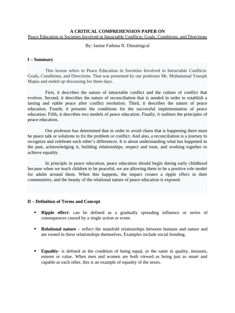 Critical Comprehension Paper | PDF