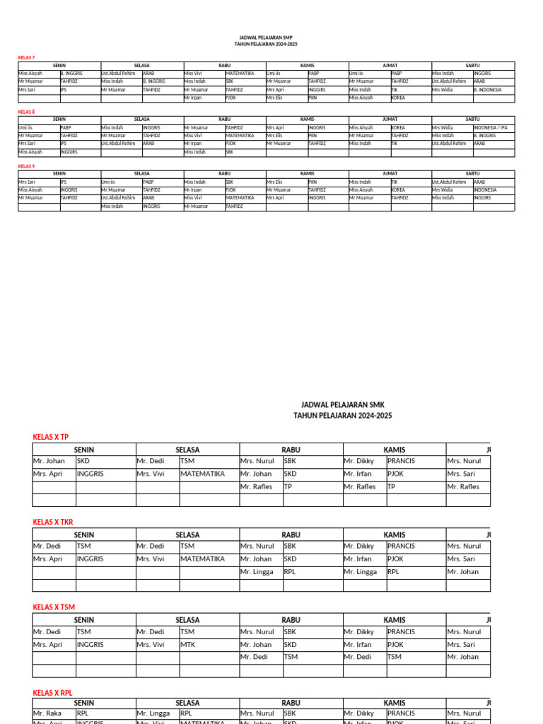 Jadwal Mapel 2425 R | PDF