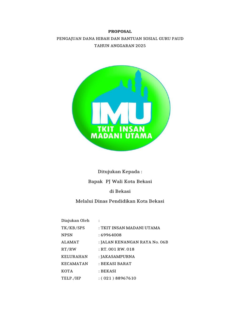 Contoh Proposal Hibah Honorarium TA 2025 Ok (IMU) | PDF