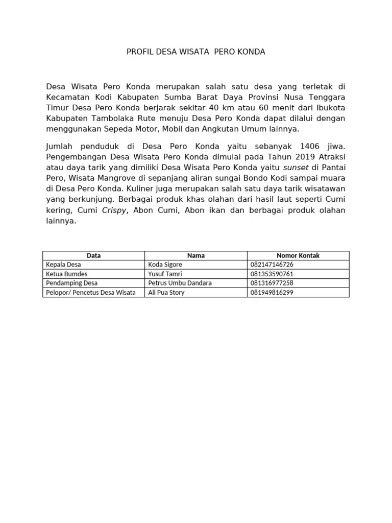 Format Profil Singkat Desa Wisata | PDF