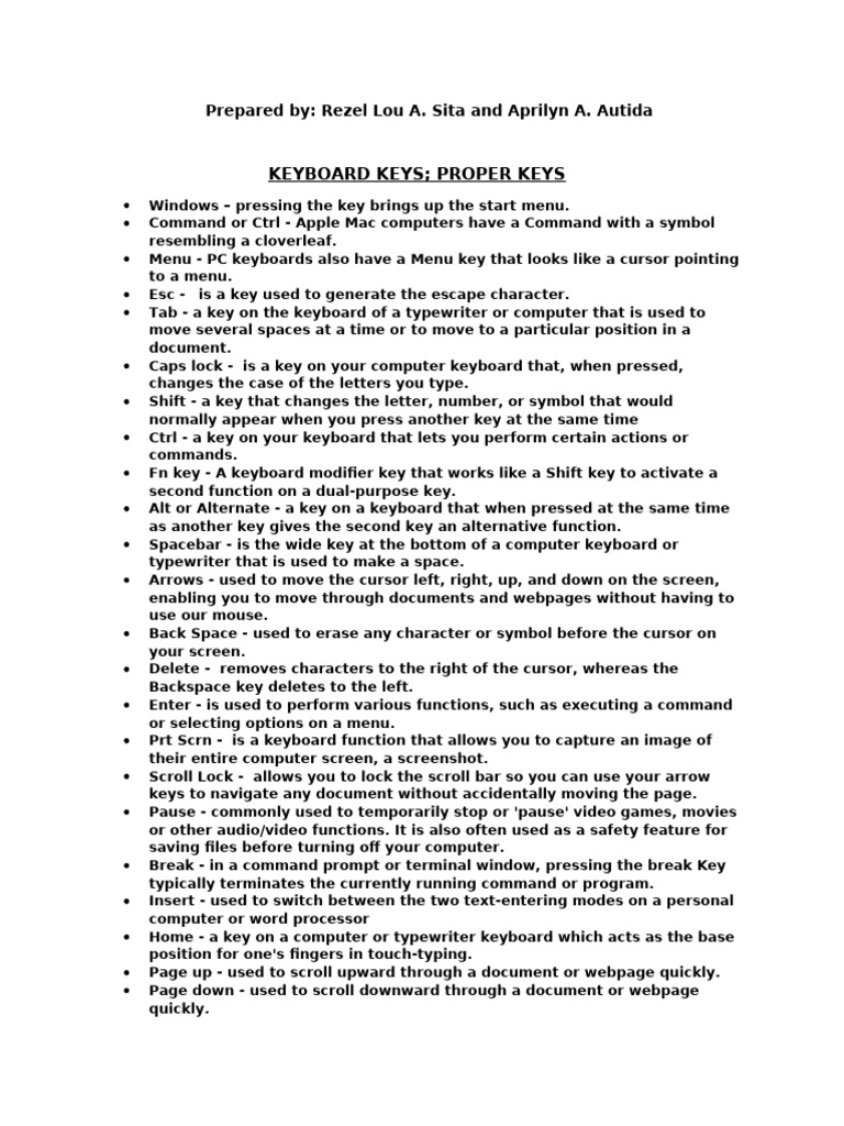 Keyboard Keys and Proper Keys | PDF