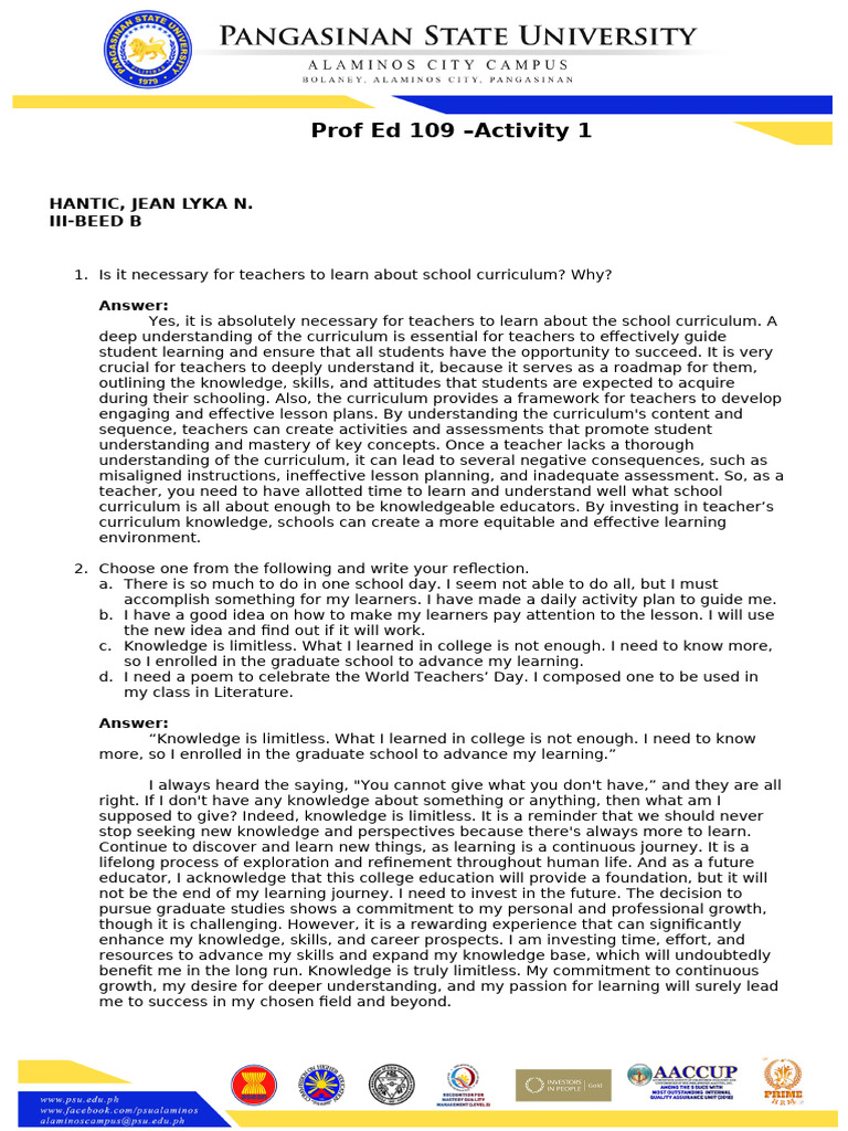 Activity 1 PROFED 109 | PDF