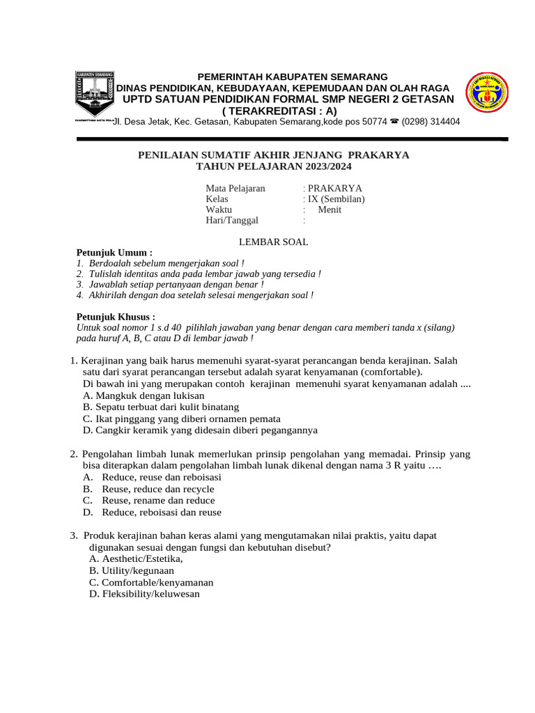 Soal Psaj KLS 9 2024 | PDF
