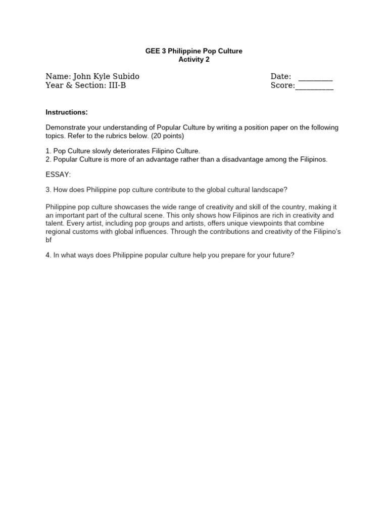 GEE 3 Activity 2 | PDF