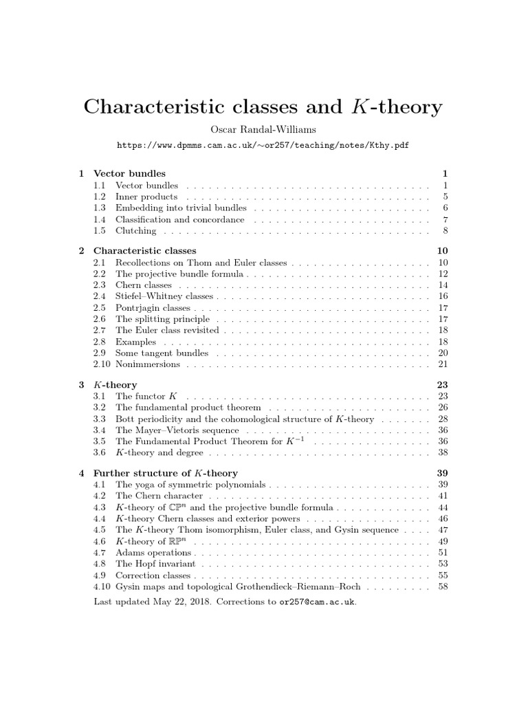 Randal-Williams O. - Characteristic Classes and K-Theory | PDF