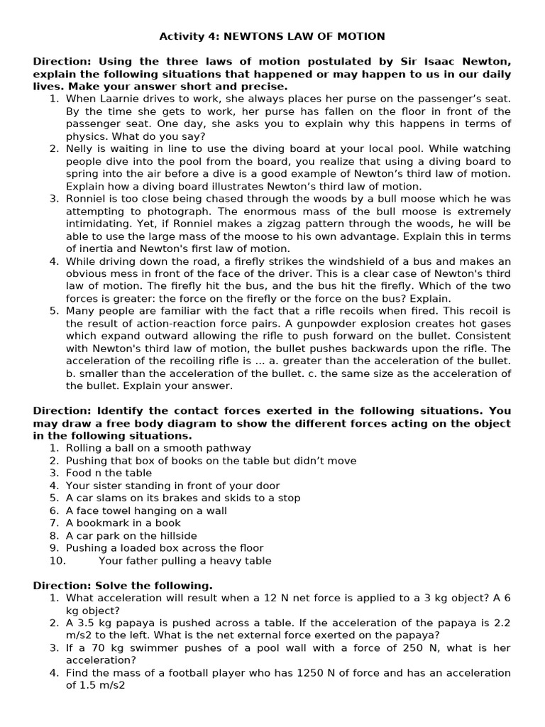 Activity Sheet | PDF | Force | Philosophy