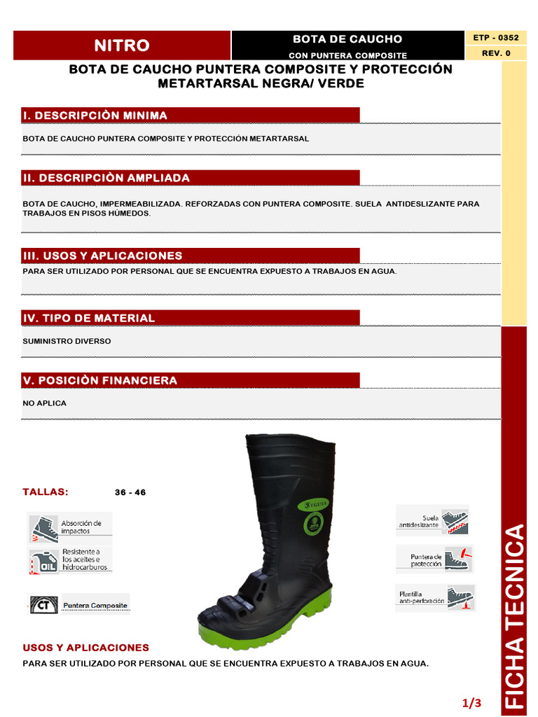 Ficha Tecnica Bota Nitro Metatarsal Negra-Verde | PDF