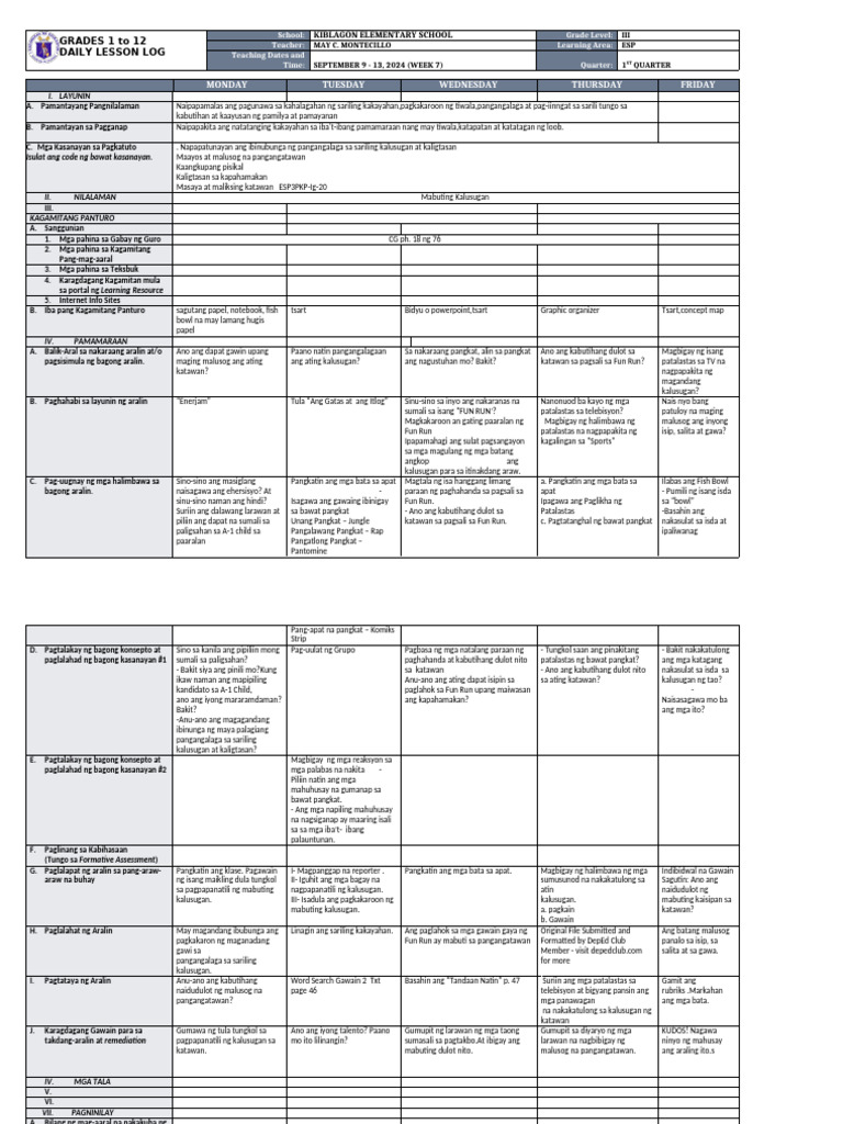 DLL - Esp 3 - Q1 - W7 | PDF