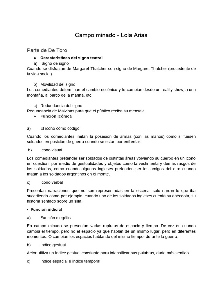 Análisis teatral de "Campo minado" | PDF | Semiótica