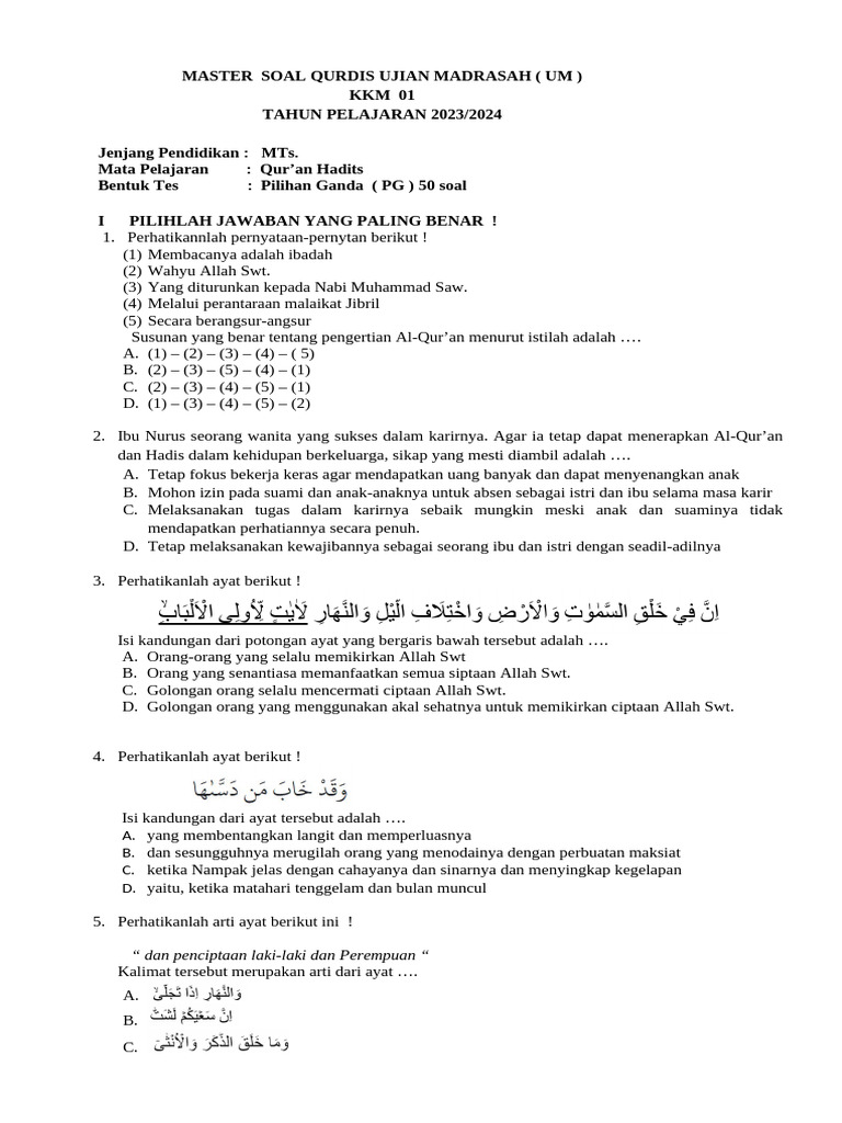 Master Soal Am Qurdis Tp. 2023-2024 | PDF