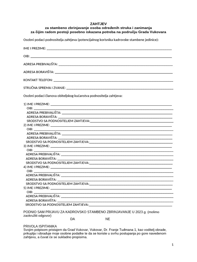 Obrazac Zahtjeva | PDF