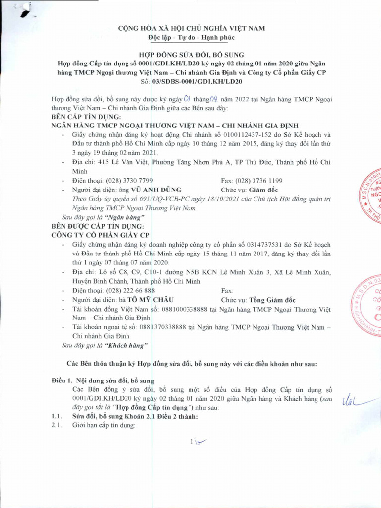 Hợp Đồng Tái Cấp Hm 2022 - VCB 2022 | PDF