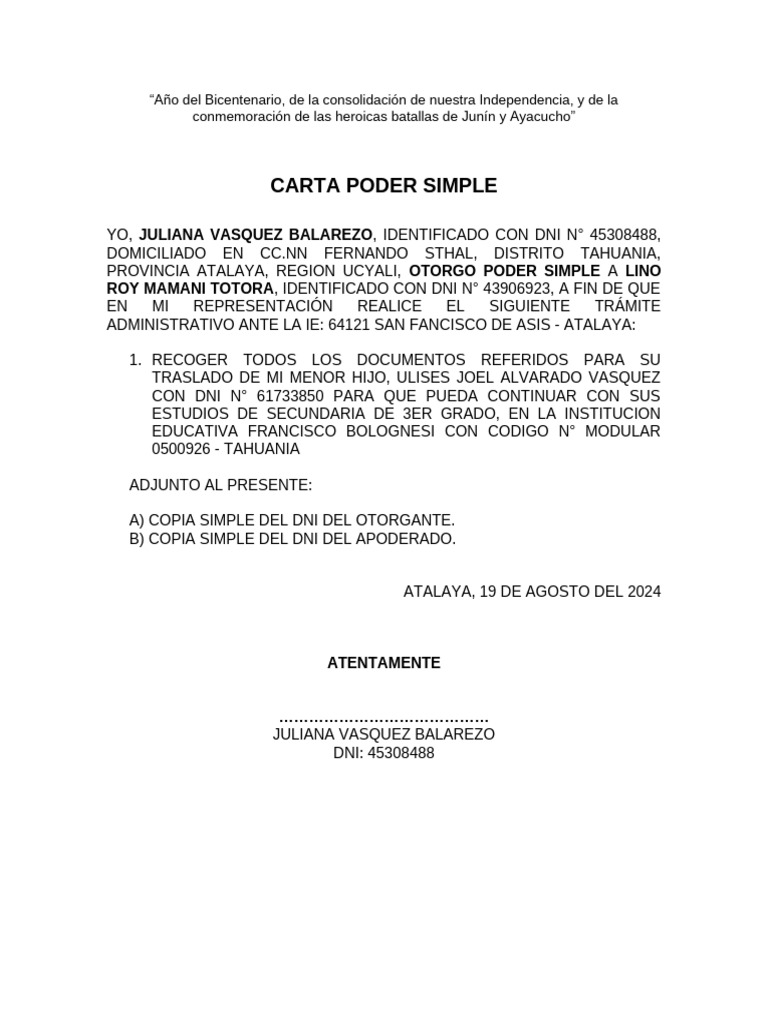 Carta Poder Ulises | PDF