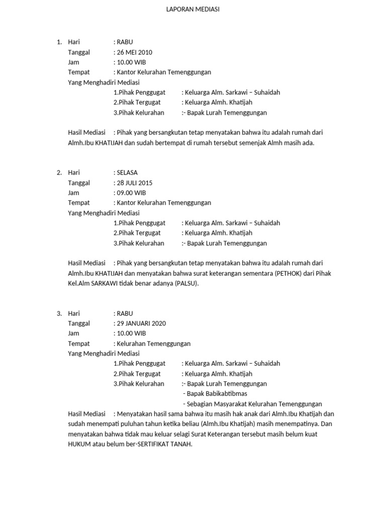 Laporan Mediasi | PDF