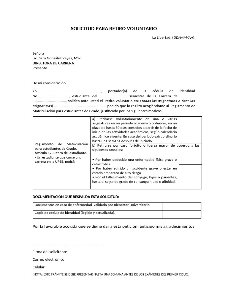 Formato para Retiro voluntario | PDF