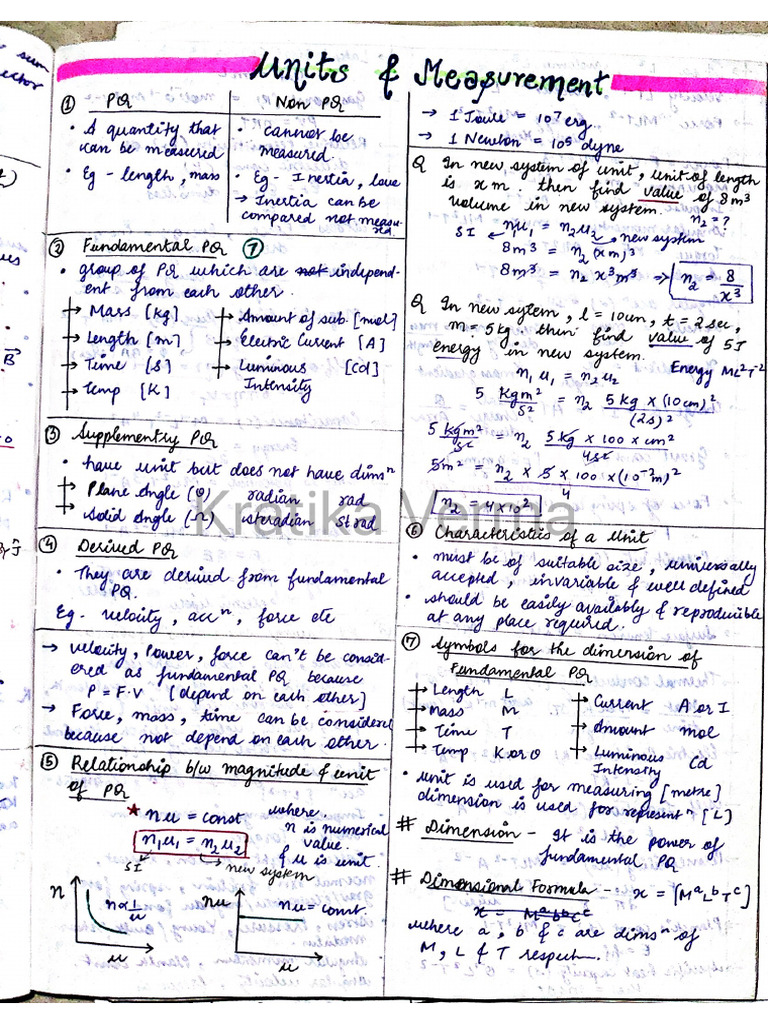 Unit &dimension Short Notes | PDF