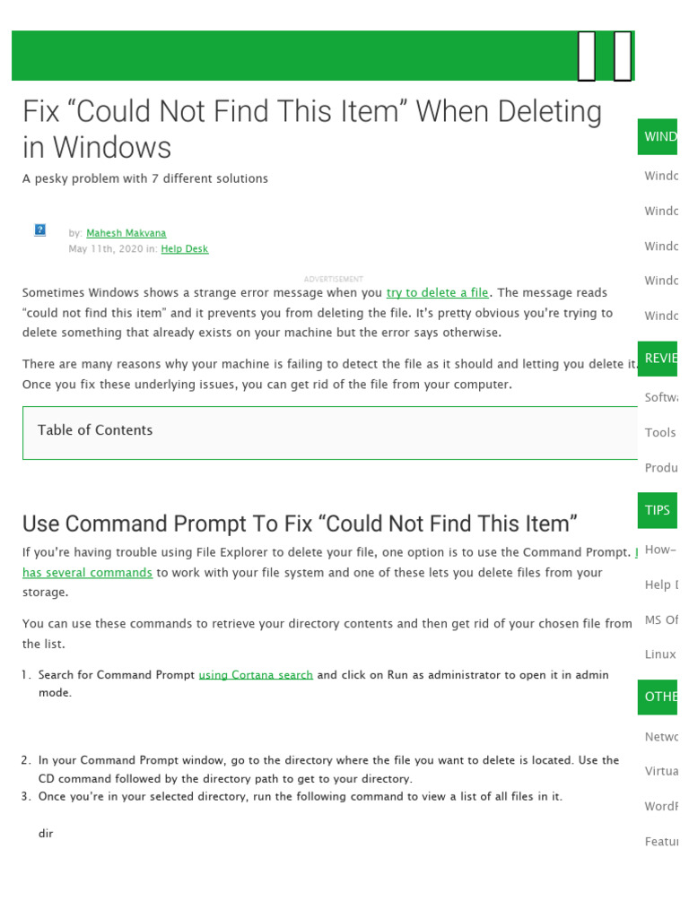 Fix "Could Not Find This Item" When Deleting in Windows | PDF