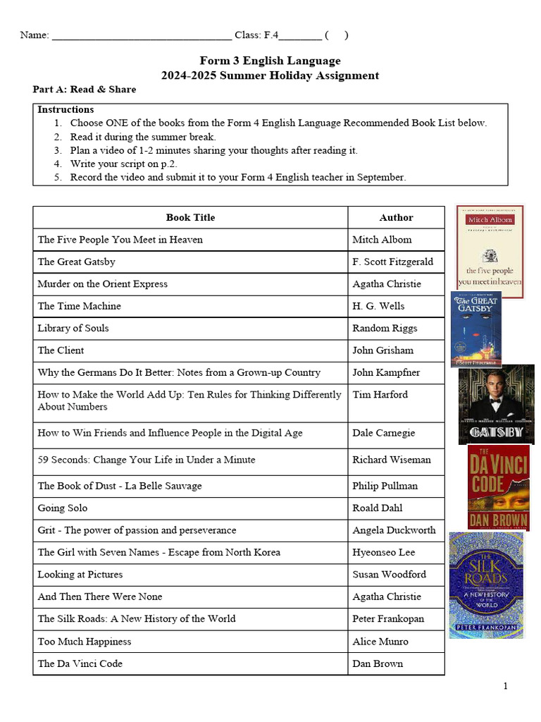 Hoi Shun YEUNG - 2425 Form 3 English Language Summer Holiday Assignment ...