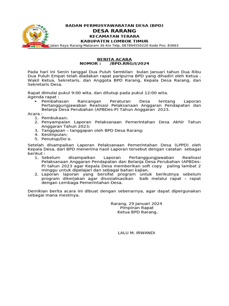 Berita Acara LPPD | PDF