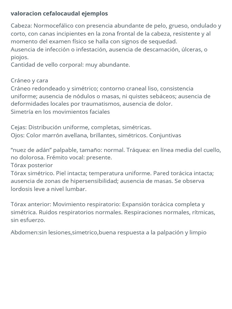 Ejemplo Valoracion Cefalocaudal | PDF