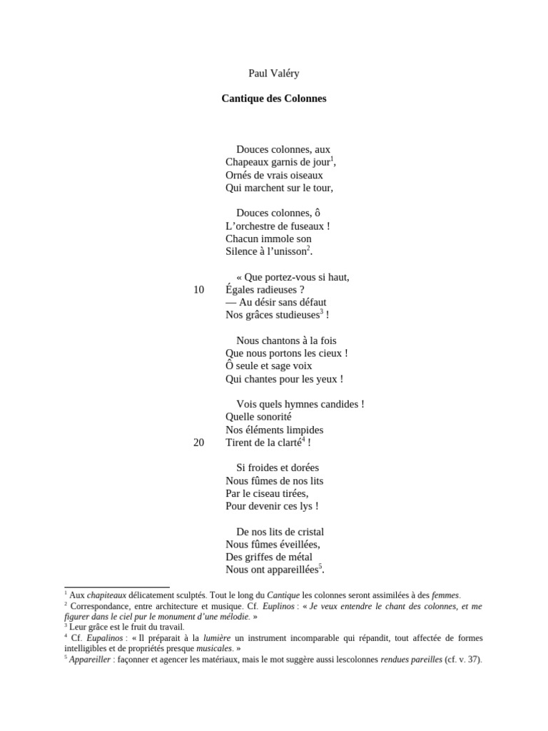 Paul Valéry CANTIQUE DES COLONNES | PDF