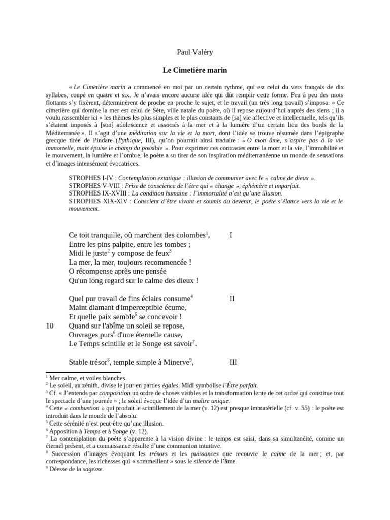 Paul Valéry LE CIMETIERE MARIN | PDF