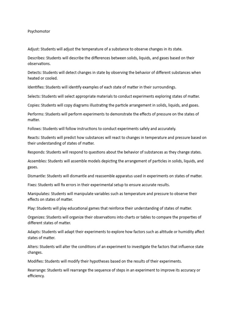 Psychomotor Objectives 1 | PDF