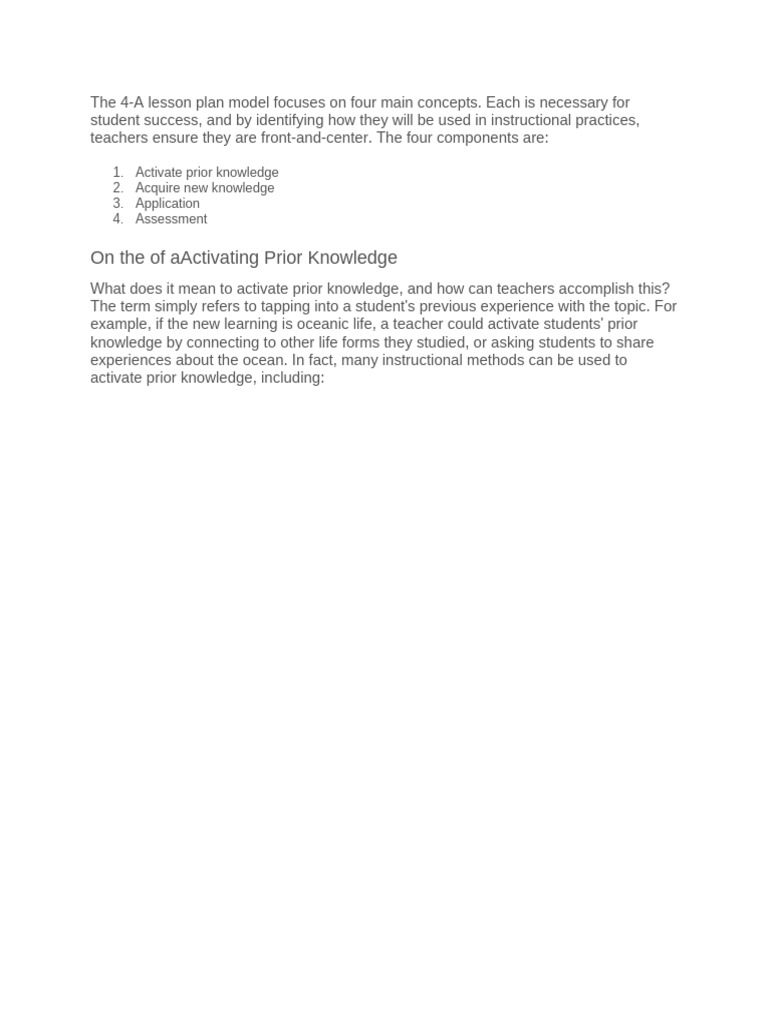 On The of Aactivating Prior Knowledge: 1. Activate Prior Knowledge 2 ...