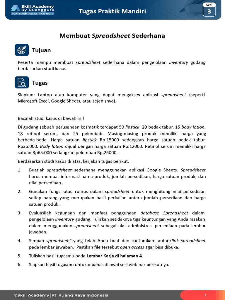 TPM 3 Spreadsheet Sederhana (Siti Mutmainah) | PDF
