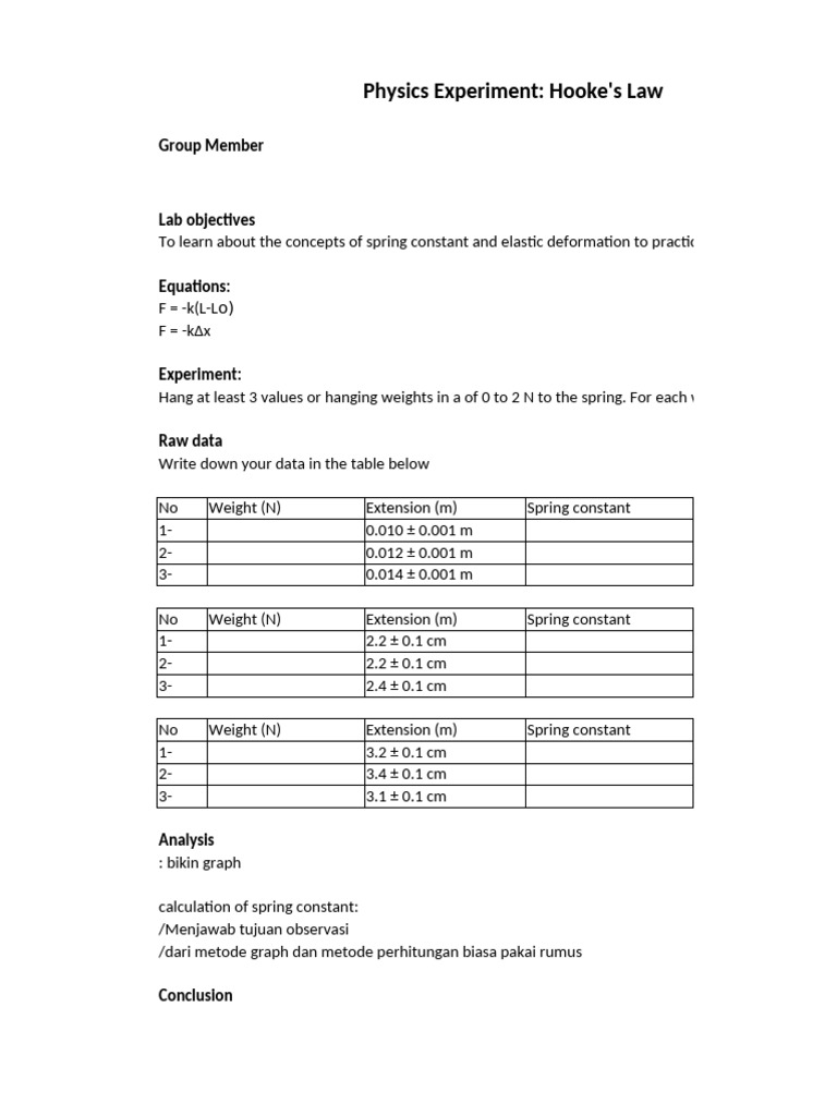 Physics Experiment Hooke's Law | PDF Physics Experiment Hooke's Law | PDF