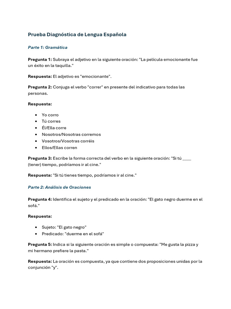 Prueba Diagnóstica de Lengua Española | PDF