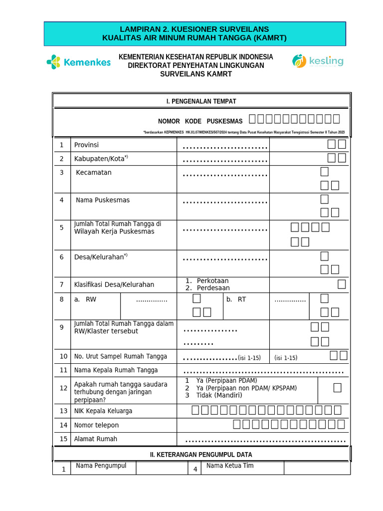 Kementerian Kesehatan Republik Indonesia Direktorat Penyehatan Lingkungan Surveilans Kamrt | PDF