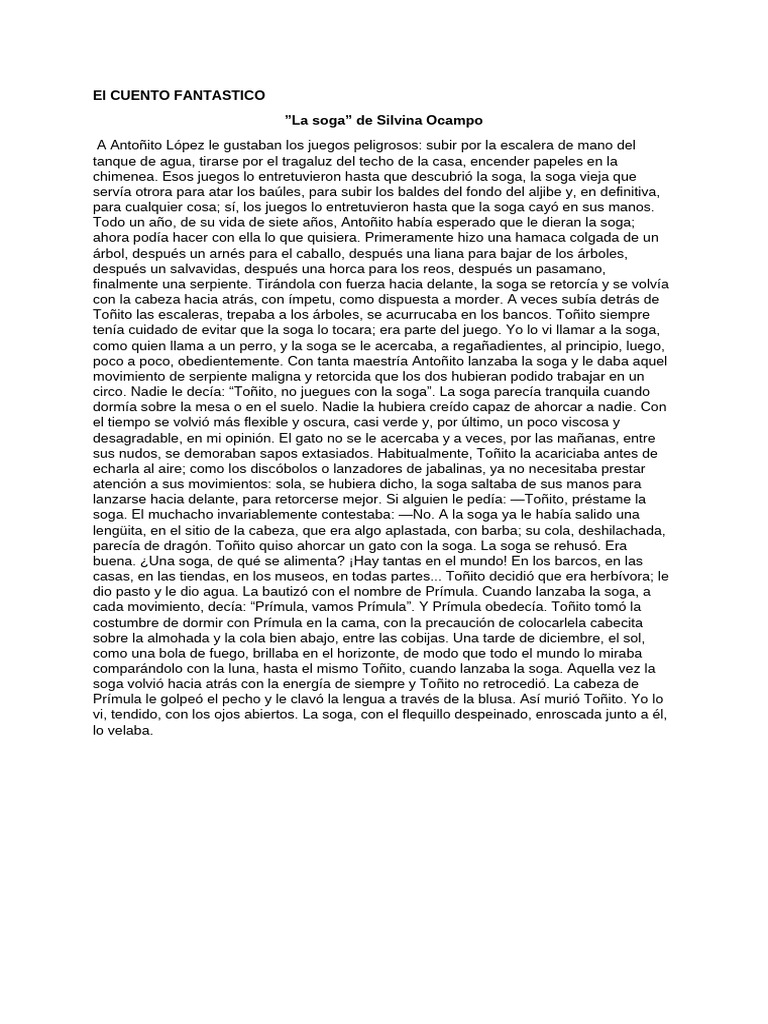 El CUENTO FANTASTICO La Soga | PDF