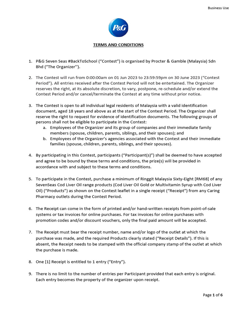 P&G Seven Seas Caring Back To School TNC | PDF