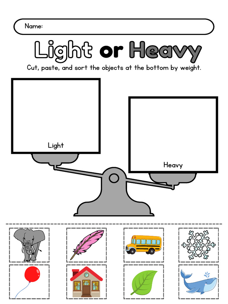 Heavy or Light Measuring Weight Math Worksheet | PDF