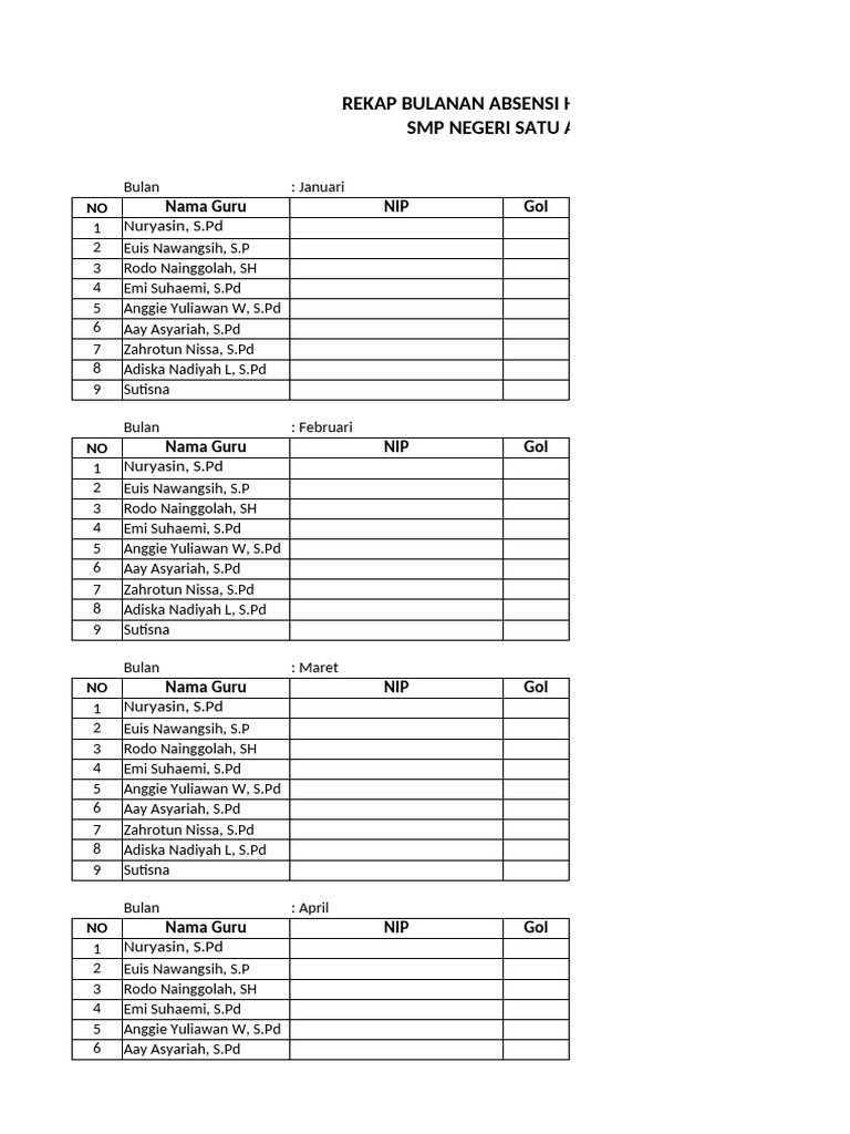 Rekap Absen Guru-Satu Atap | PDF