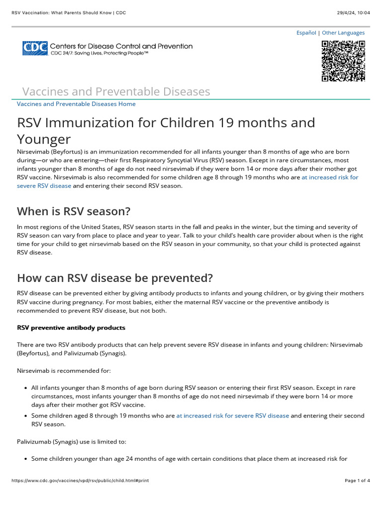 RSV Vaccination What Parents Should Know CDC | PDF