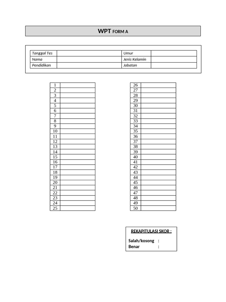 WPT Form A | PDF