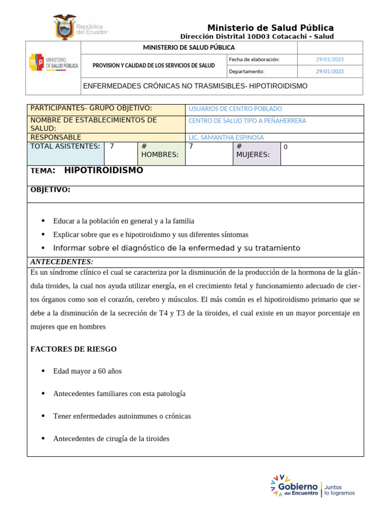 Hiportiroidismo Ecnt Informe | PDF