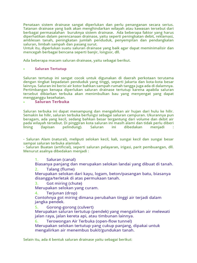 Jenis-Jenis Saluran Drainase dan Fungsinya | PDF