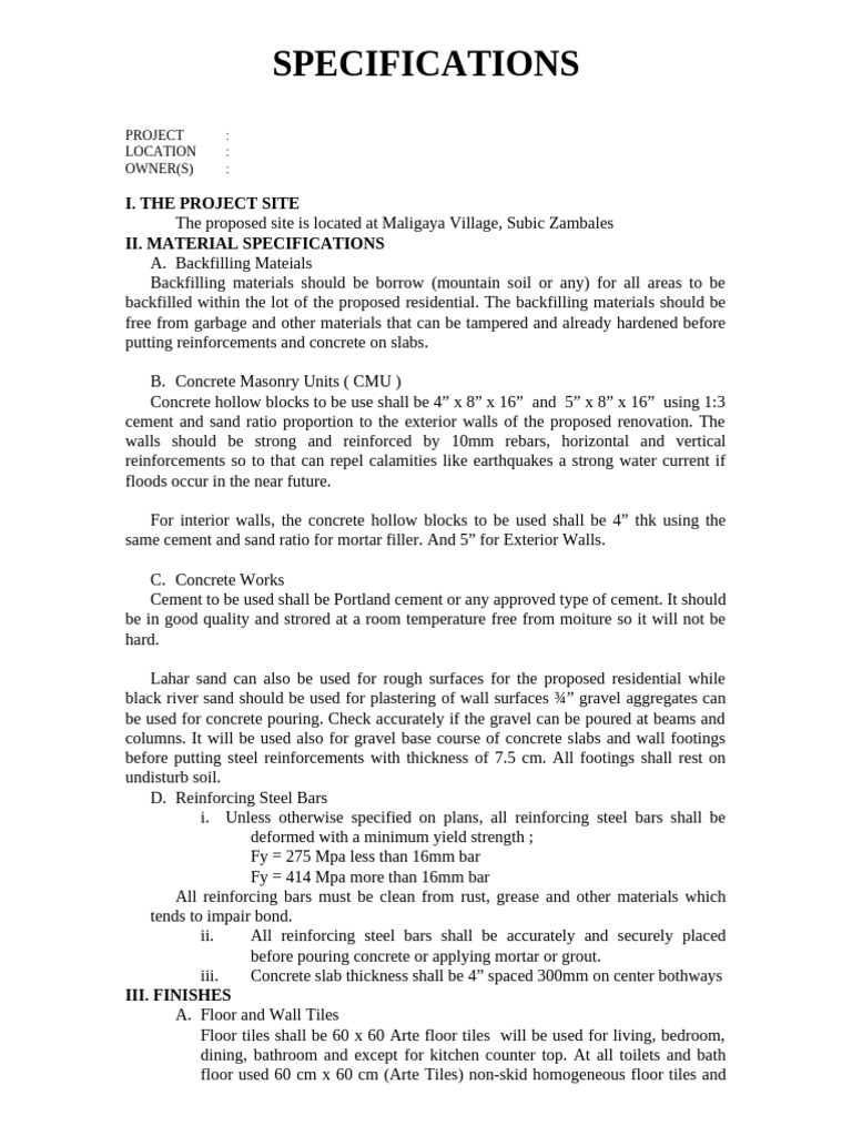 Sample Building Specifications | PDF