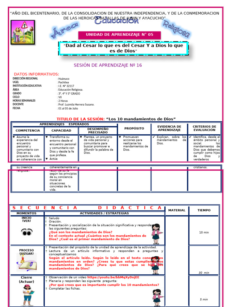SESIÓN DE APRENDIZAJE 16 DEL 3°, 4° y 5° GRADO | PDF