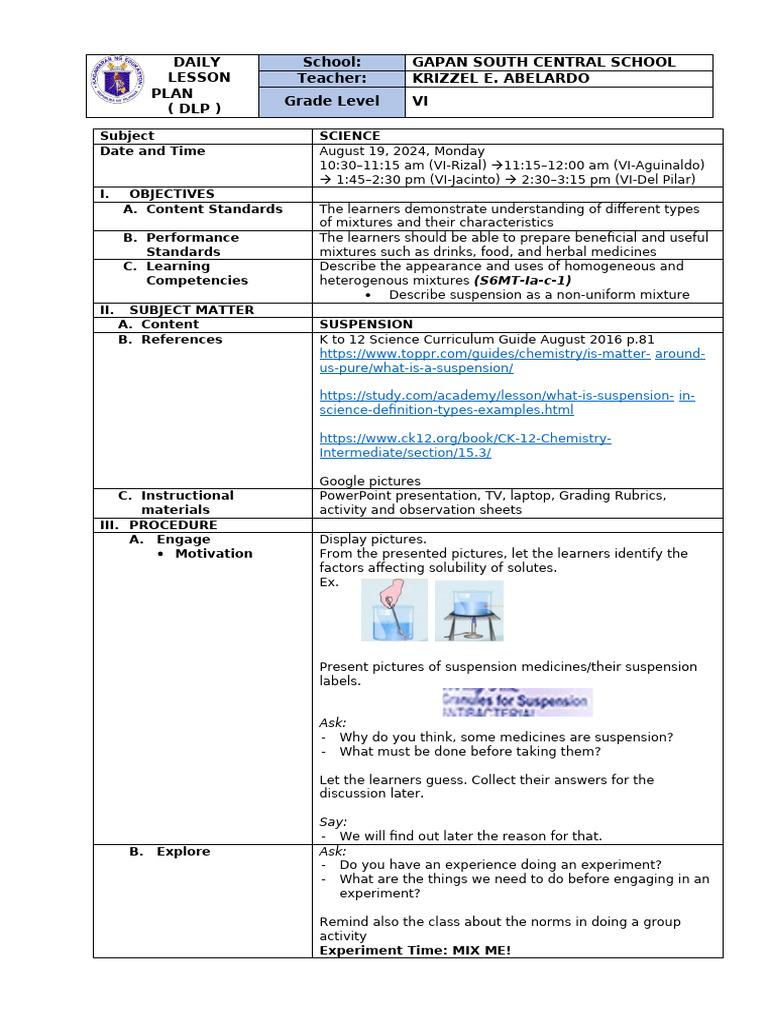 Science DLP Q1 W4 | PDF