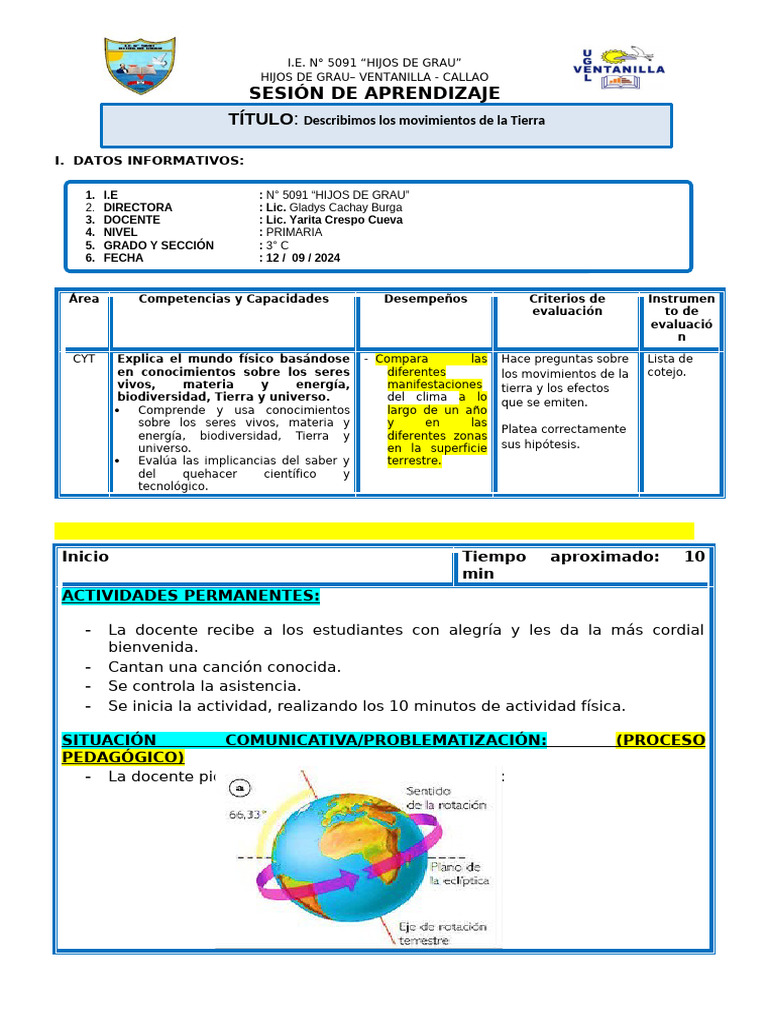 Movimientos de la Tierra en 3° Primaria | PDF | Tierra | Naturaleza