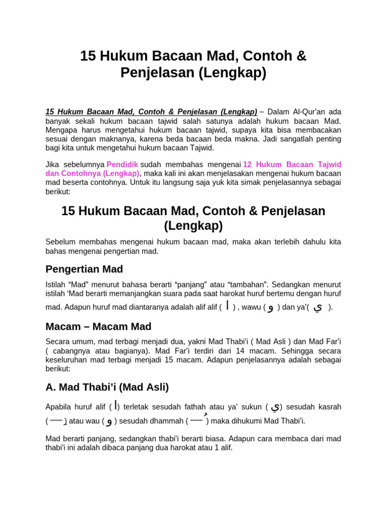 15 Hukum Bacaan Mad | PDF