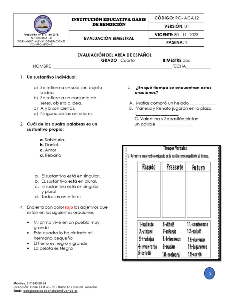 EVALUACIÓN 2°BIMESTRAL Cuartos | PDF