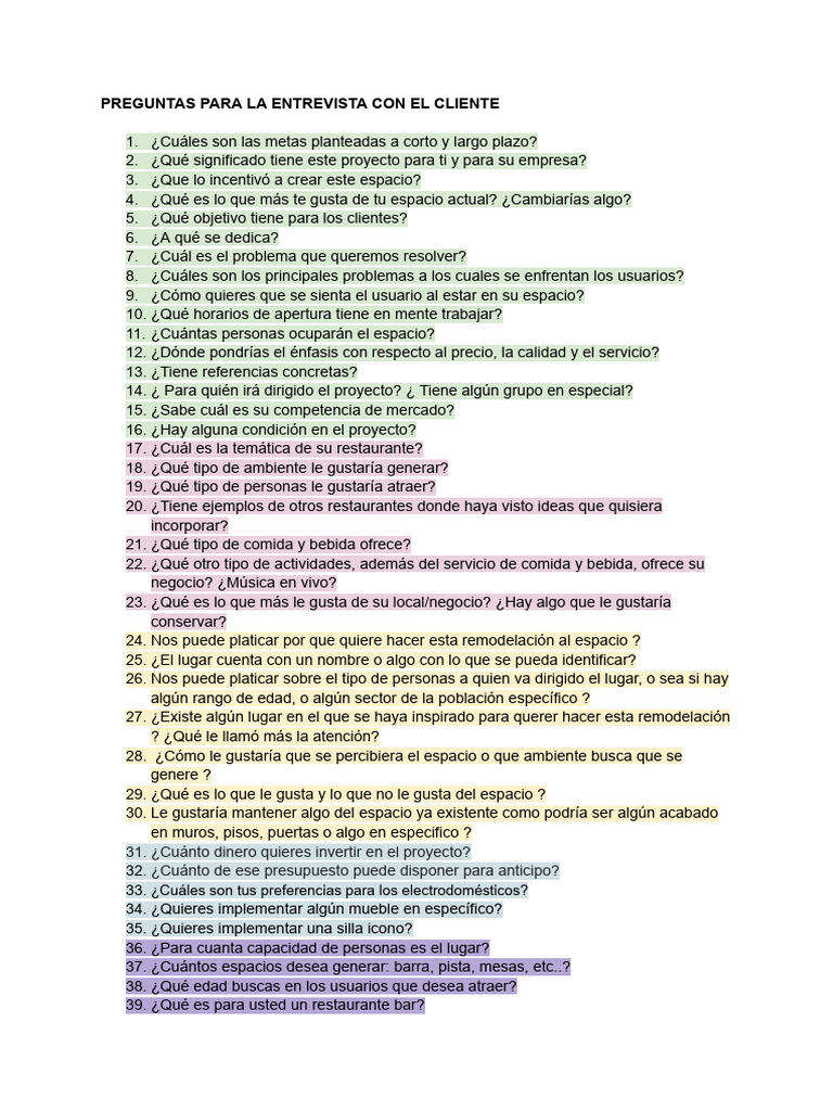 PREGUNTAS ENTREVISTA CLIENTE | PDF