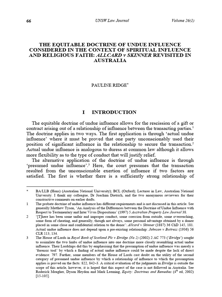 The Equitable Doctrine of Undue Influence Considered in The Context of ...