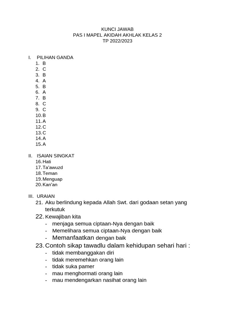 Kunci Jawaban Aa Klas 2 | PDF