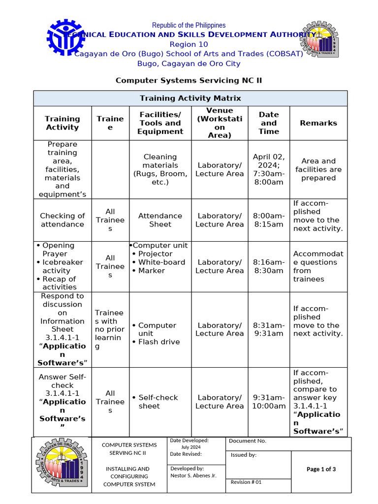 1 Training Activity Matrix | PDF | Computer Science | Software